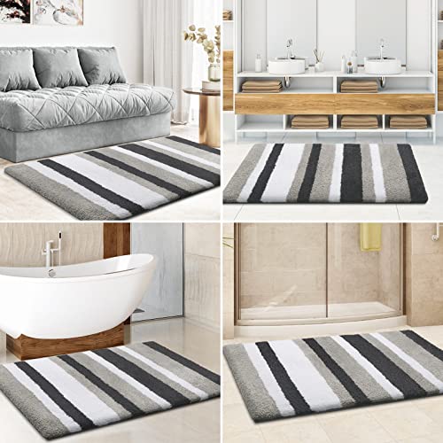 KMAT Luxury Bathroom Rugs Bath Mat,32in x20in, Non-Slip Fluffy Soft Plush Microfiber Shower Carpet Rug, Machine Washable Quick Dry Ultra Shaggy Bath Mats for Tub, Bathroom and Shower, White-Grey