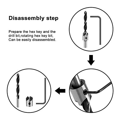 Countersink Drill Bit Set, 4Pcs Woodworking Chamfer High Speed Steel Countersink Drill Bits 3 4 5 6 mm with L-Shape Hex Wrench