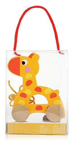 Adorable Giraffe Wooden Animal Pull Toy - Solid Wood Educational Baby Toy for Toddler Boys and Girls Age 18 Months, and Up - Classic Developmental Pull Toy