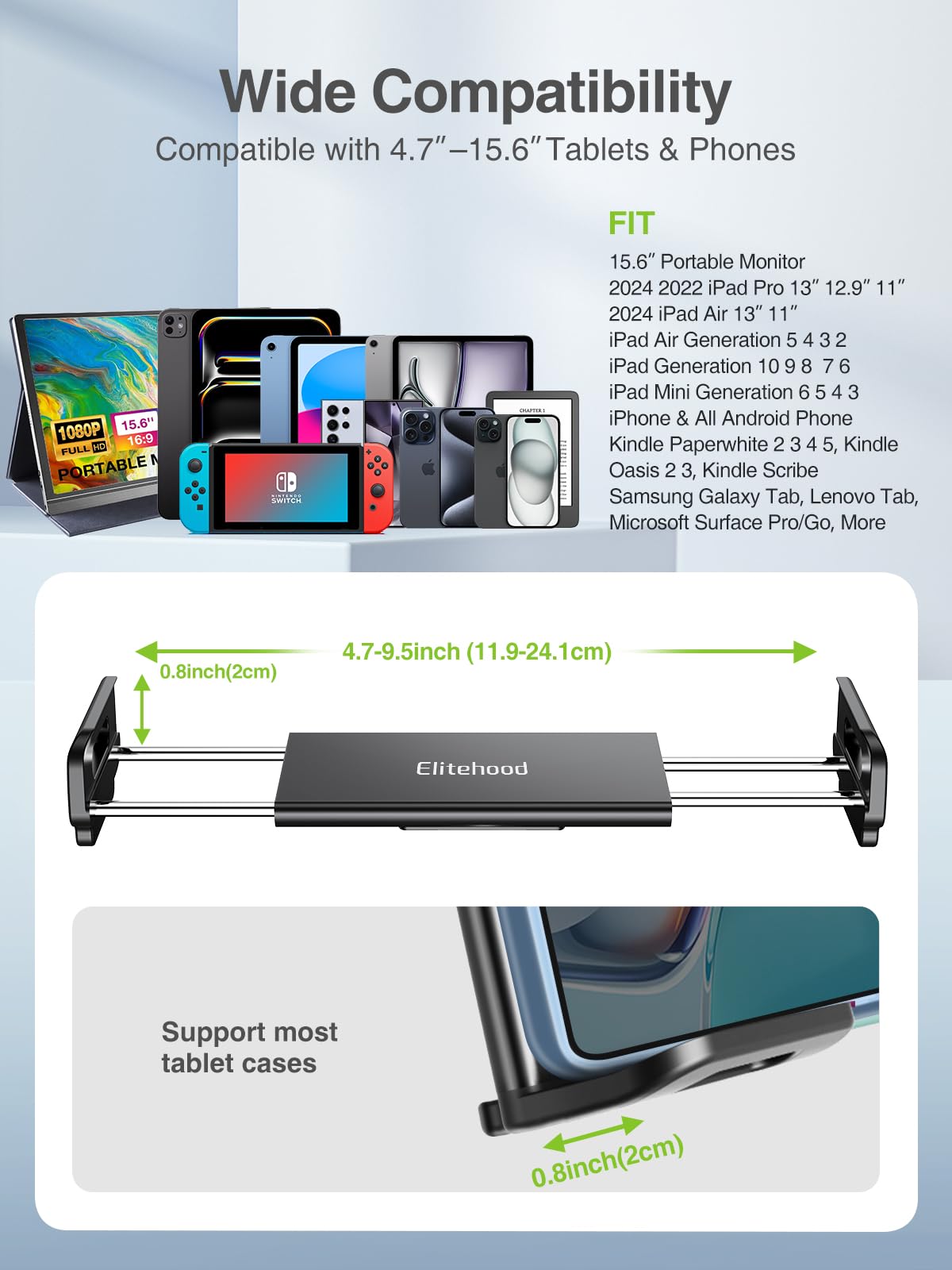 elitehood Metal iPad Tripod Stand & Adjustable 72ββ Gooseneck Tablet Floor Stand Holder, Heavy Duty Aluminum iPad Floor Stand for iPad Pro 12.9 11, Mini, Air, iPhone and 4.7-12.9" Tablets Cell Phones