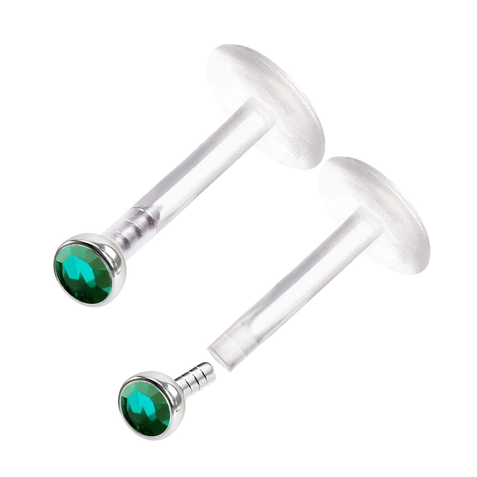 2PCS Acrylic Push In Lip Rings 16 gauge 1/4 6mm 2mm Clear Crystal Ball Auricle Earrings Marilyn Monroe Piercing Jewelry 0293