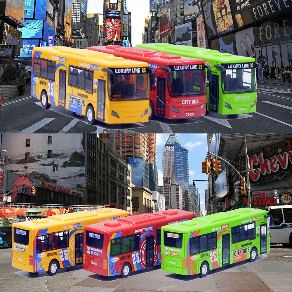 Ailejia City Bus Toy Die Cast Pull Back Buses Vehicles Mini Car Diecast Model Car Toys Lights and Music (Green)