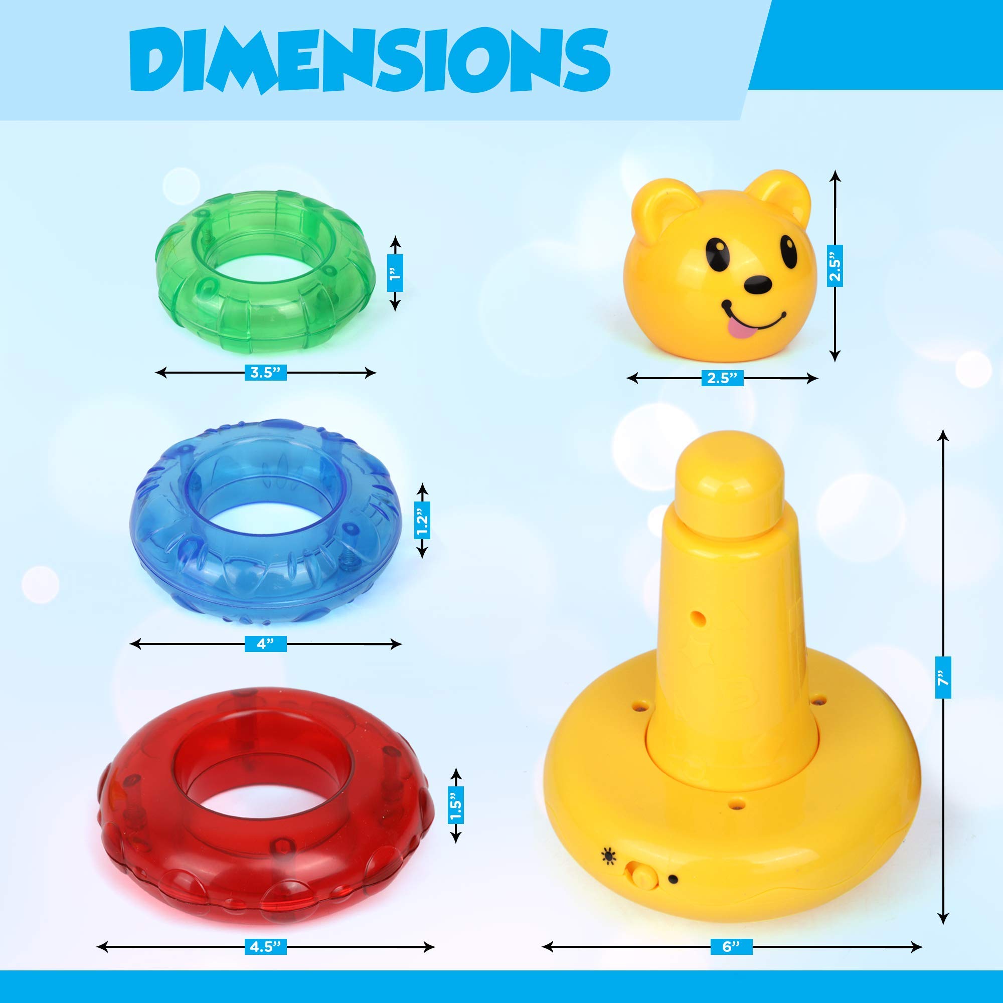 Playkidz Musical Bear Ring Stacker, Stacking Rings Toy with Lights and Sounds for Toddlers - Sensory and Educational Toy for Girls and Boys, Great Birthday Gift