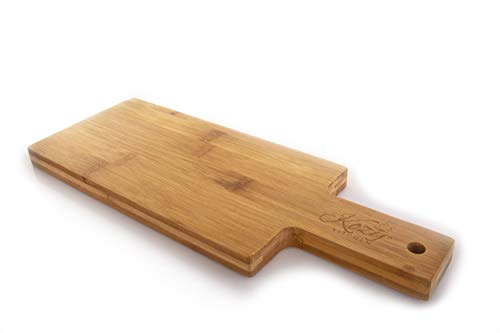 Bamboo cutting board for food prep, meat, vegetables, fruits, crackers, nuts and cheese| 100% organic | long handle board| reversible design (100% Bamboo- Style: SQ1)