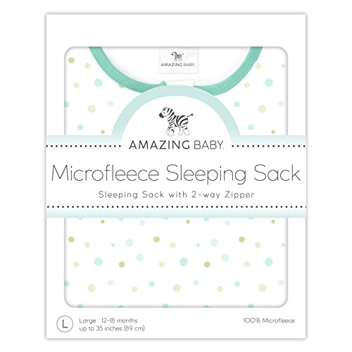 Amazing Baby Microfleece Sleeping Sack, Wearable Blanket with 2-Way Zipper, Use After Swaddle Transition, Playful Dots, SeaCrystal, Large 12-18 Month