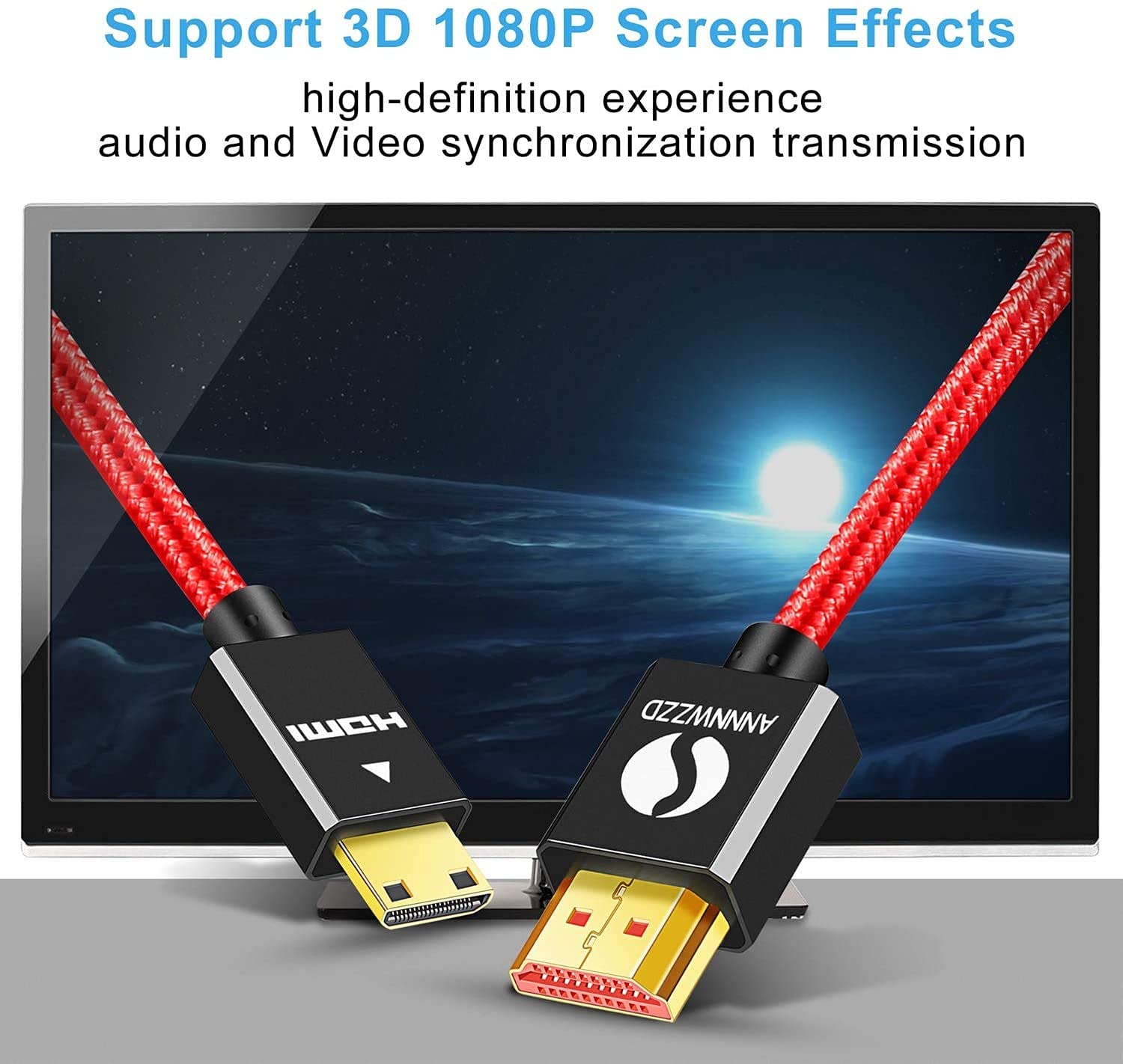 ANNNWZZD LinkinPerk Mini HDMI to HDMI Cable 3 Foot,High-Speed Mini-HDMI Supports Full 1080P Ethernet 3D and Audio Return (3FT)