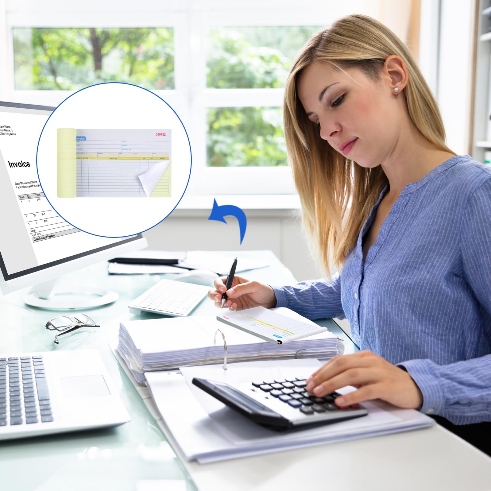 2 Packs Invoice Book for Small Business 2-part Carbonless, 5-1/8βx7-29/32β Receipt Book for Small Business, White/Canary Invoice Receipt Book, Purchase Order, Sales Order(50 Sets per Book)