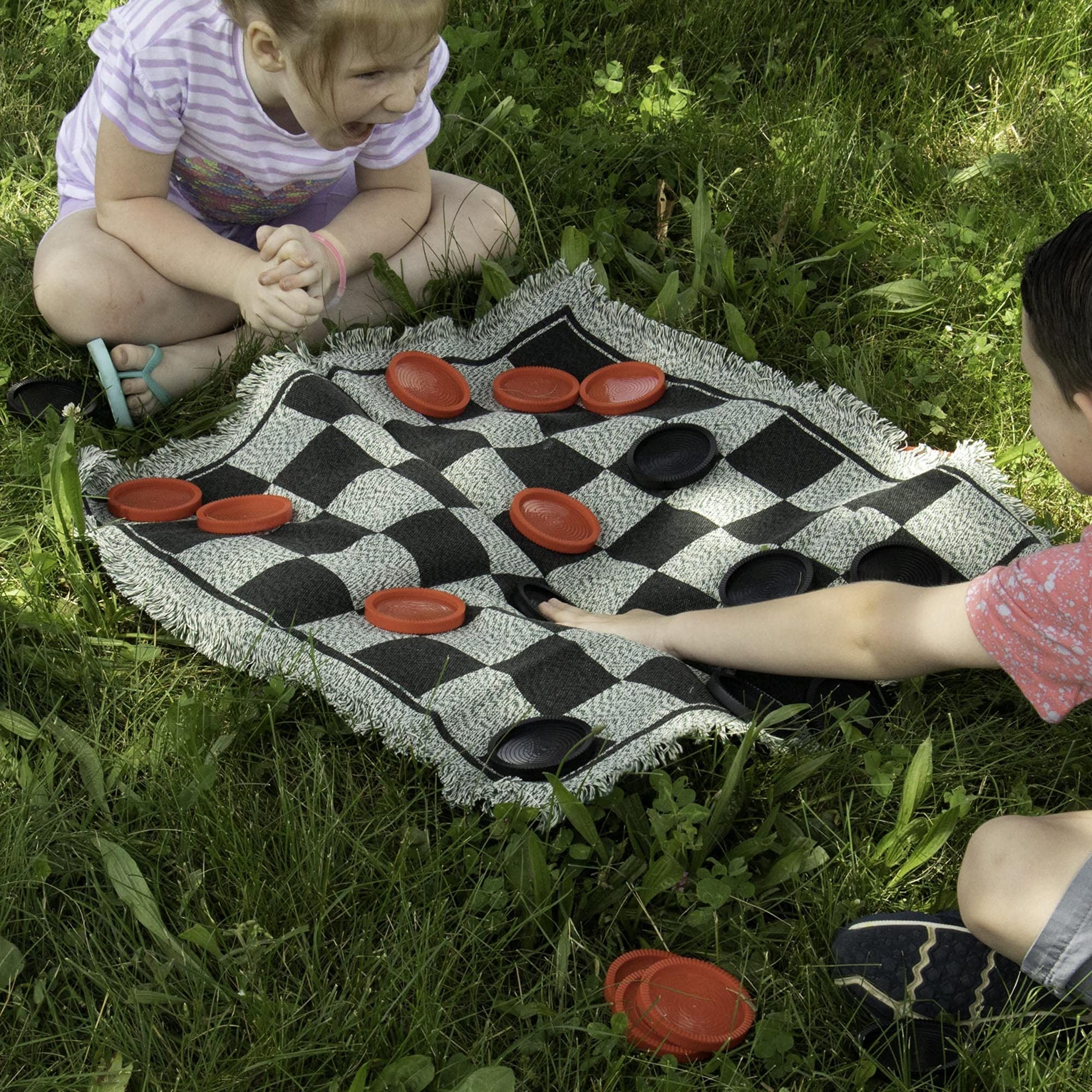 24 Jumbo Replacement Checkers - Extra Red/Black Interlocking Stackable Plastic Pieces for Board Games, Checkboards, Missing Pieces, and Rec Rooms, 2.75" Wide - Checkers, Draughts, and Tic Tac Toe