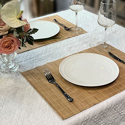 ANDSTAR Set of 8 Pcs Bamboo Placemats Sushi Rolling Mat Japanese Style Natural Anti-Slip Bamboo Placemats Washable Heat-Resistant Table Mats for Dining Room and Kitchen(Brown)