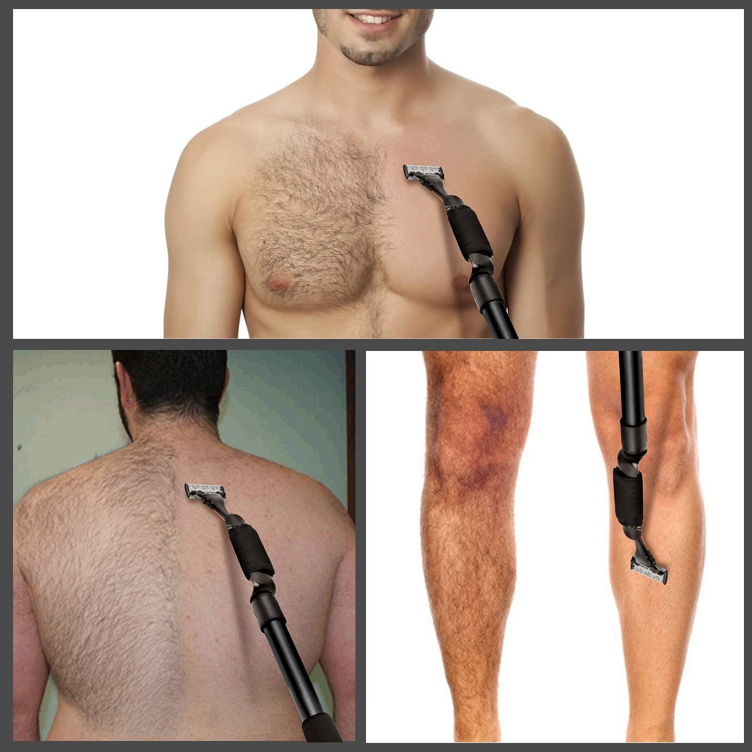 EASACE Razor Extension Shaver Handle with Adjustable Length for Leg, Body Shaver Handle Groomer, Hair Brush Handle for Wet or Dry Brushing, Multiple Functions Razor Shaver for Body(Black)