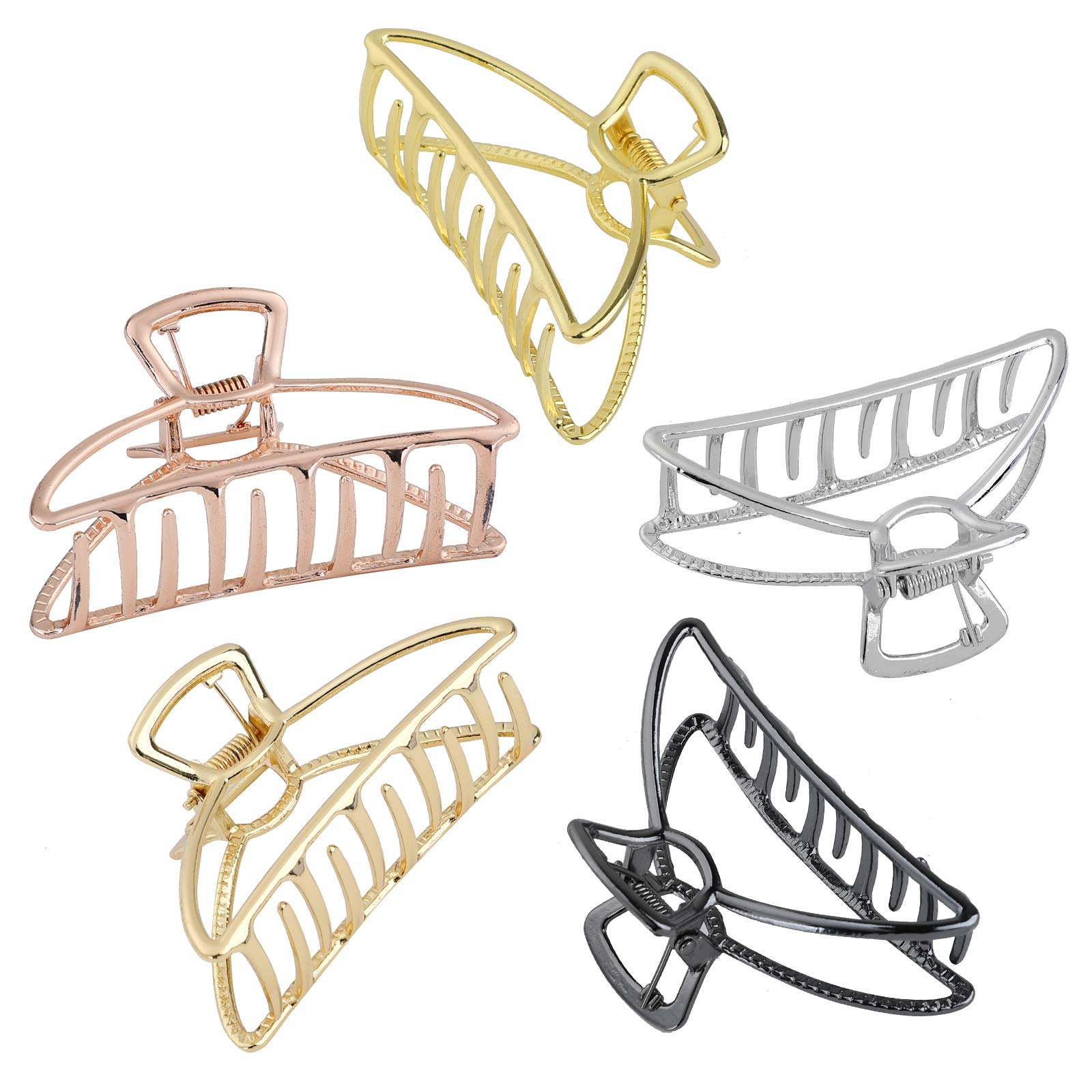 Fuystiulyo 5 Pcs Large Metal Hair Claw Clips for Women, Hair Catch Barrette Jaw Clamp Half Bun Hairpins for Thick Hair, Hair Accessories for Women and Girls