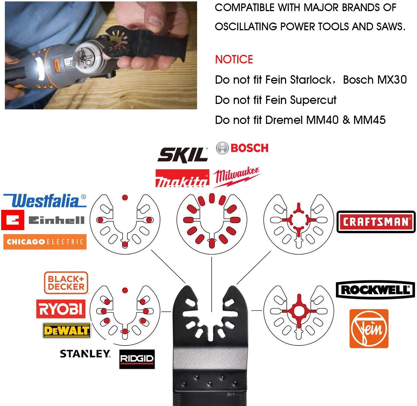 Adust 20PCS Titanium Oscillating Saw Blades, Multitool Blades for Cutting Hard Material, Metal Nails Wood and Plastic, Oscillating Tool Blades fit Dewalt Rockwell Milwaukee Makita Bosch (31)