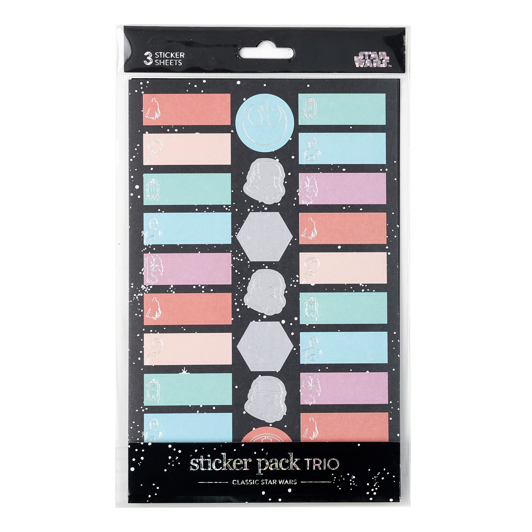 Star Wars Sticker Pack Trio - 121 Stickers Total, 3 Iridescent, Holographic, Silver Metallic Pages of Decorative, Functional, and Cute Stickers for Customizing Planners, Notebooks, and More