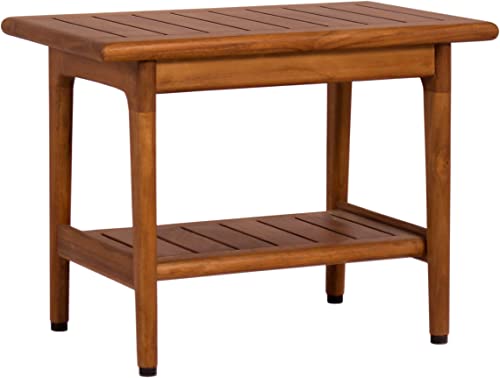 24" Maluku-Bjon Slatted Teak Shower Bench w/Shelf