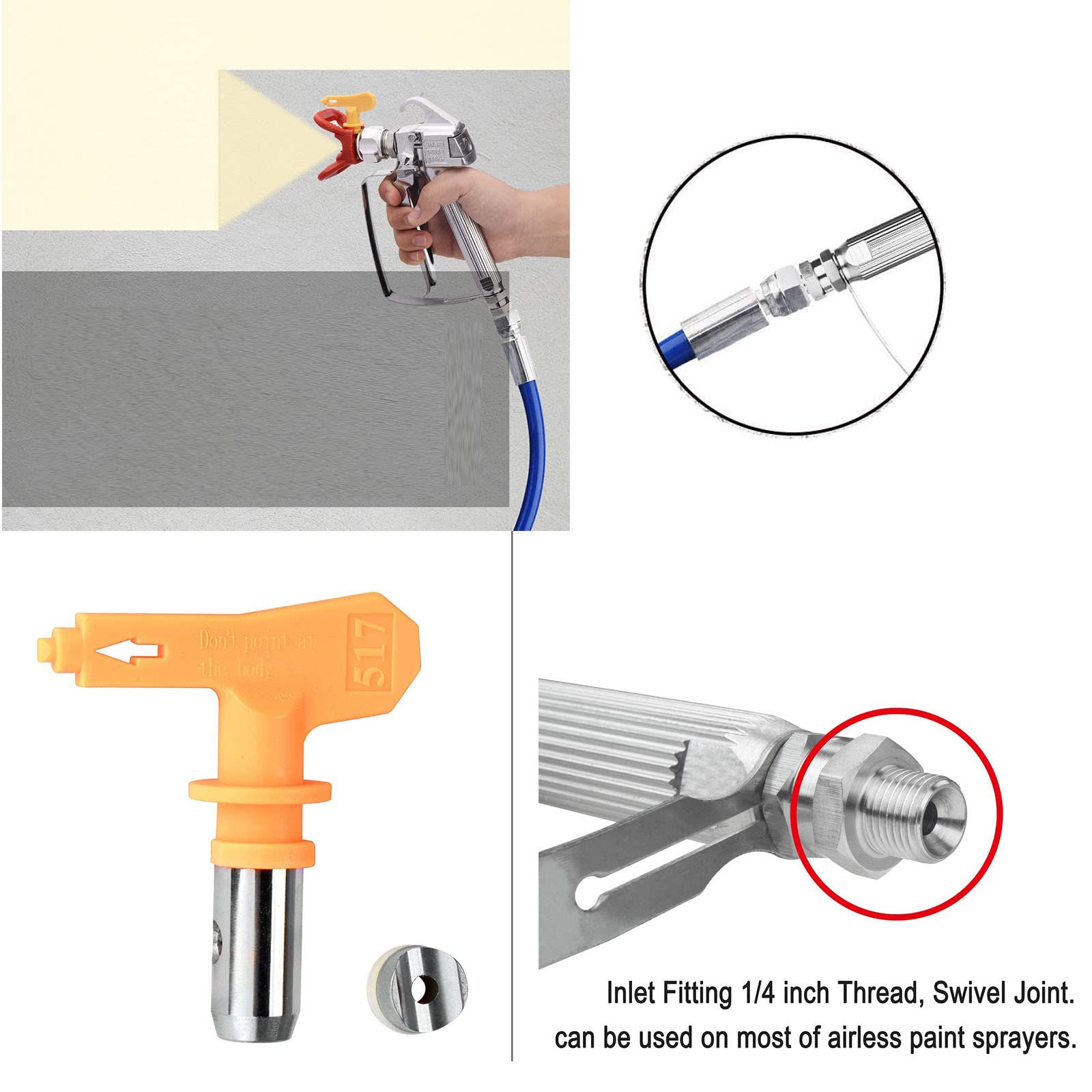 65ft Hose Kit & Airless Spray Gun with 8” Extension Pole, Including Tip Guard and 517 Tip, 3600 PSI Max x 1/4" Airless Paint Spray Hose ,Blue Color (20 Meter)