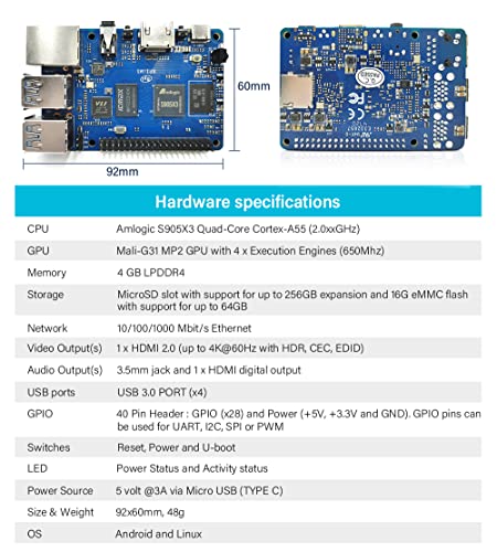 youyeetoo BPI-M5 Amlogic S905X3 Single Board Computer with 4GB RAM and 16G eMMC for AIOT Support Android Debian Raspbian Armbian