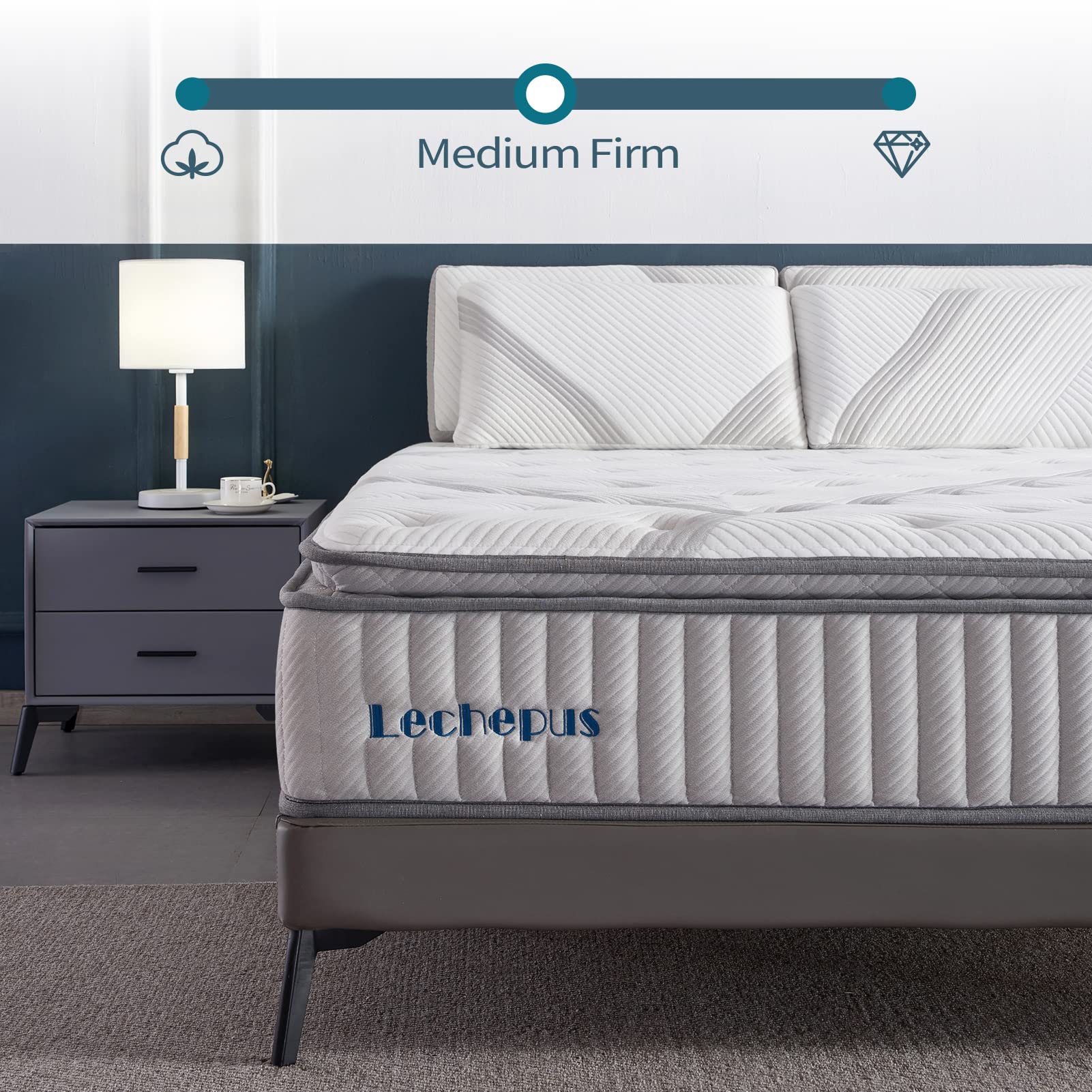 12 Inch Queen Mattress, Lechepus Cool Gel Memory Foam Hybrid Mattress with Pocket Innerspring, Medium Firm Pillow Top Mattresses for Supportive & Pressure Relief