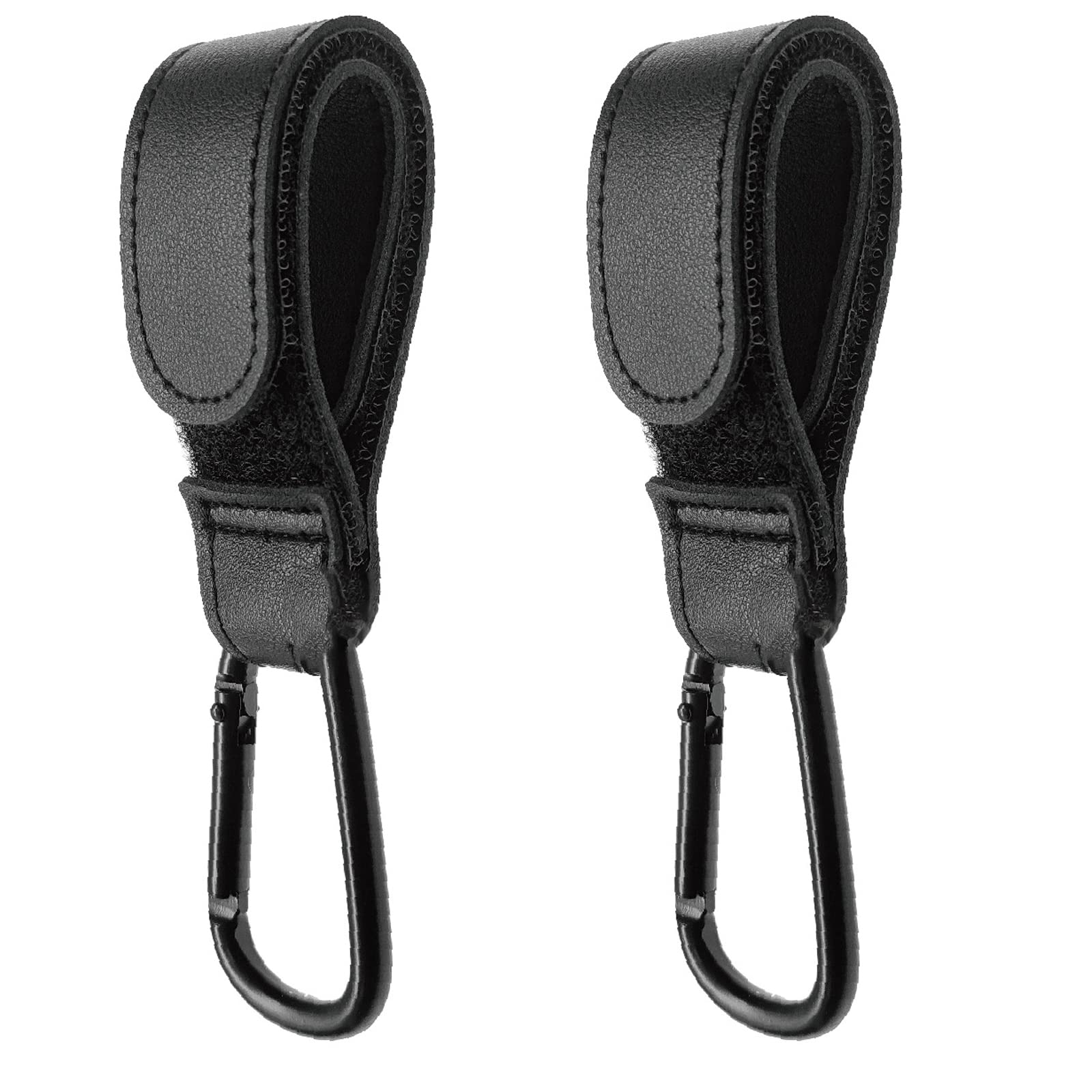2pcs Baby Stroller Hooks Leather Heavy Duty Stroller Hook Multipurpose Hooks for Hanging Grocery Shopping, Bags Purse, Diaper Bags (Black)