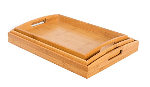 BirdRock Home 3 pc Breakfast Bed Tray (Rounded) - Bamboo - Cut Out Handles - Set of 3 - Bamboo - Nesting
