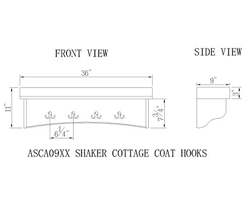 Alaterre Shaker Cottage Wall Mounted Coat Hooks with Tray Shelf, Espresso