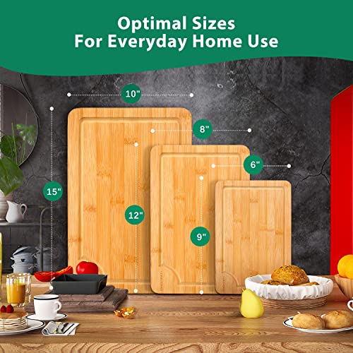 Comhoma Bamboo Cutting Board (3 Piece Set) Wood Cutting Board Kitchen Chopping Board with Juice Groove and Serving Tray for Meat Vegetables Fruits Cheese