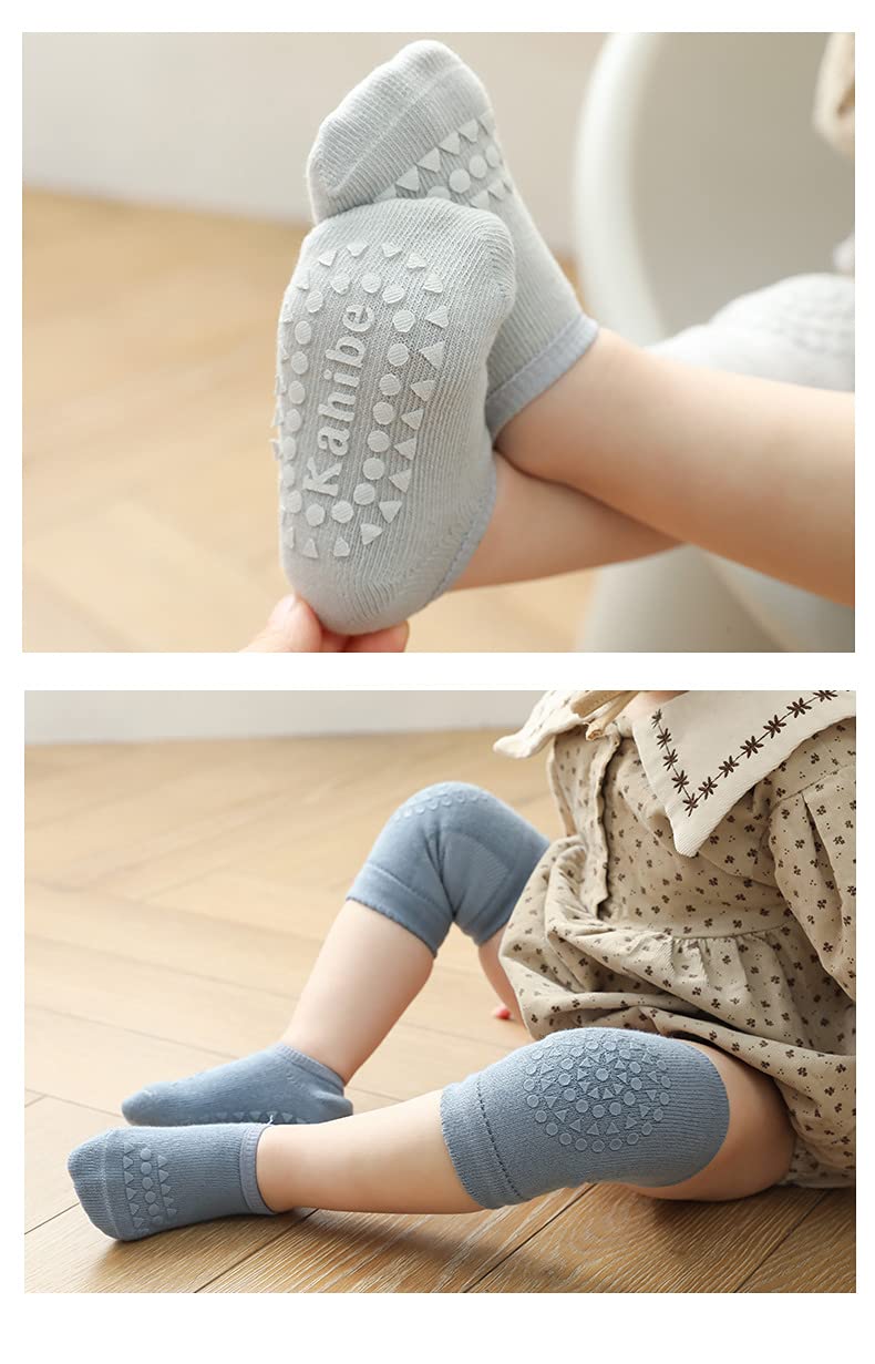 Unisex Toddler Non Slip Knee Pads and Socks Sets for Baby Boy Girls' Crawling Learn to Walk 6-15 Months