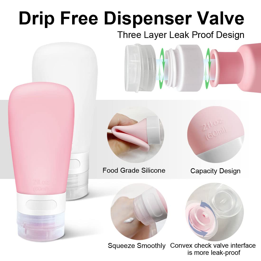 Empty Travel Size Bottles Set, Leak Proof Silicone Plastic Shampoo Conditioner Liquid Squeeze Bottle, TSA Approved Travel Container Spray Bottle, Refillable Cosmetic Container With Toiletries Bag Kits