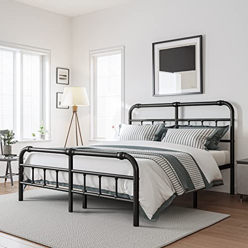 BOSRII King Size Bed Frame with Headbaord and Footboard, 18 Inches High, 3500 Pounds Heavy Duty Metal Slats Support for Mattress, No Box Spring Needed,Noise-Free, Black