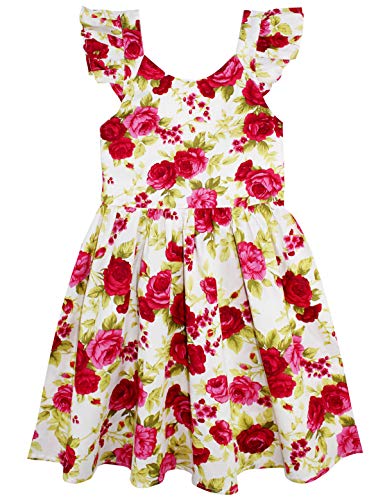 Floral Infant Backless Spring Summer Girls Sundress Clothes,D9#1,5-6 Years(130)