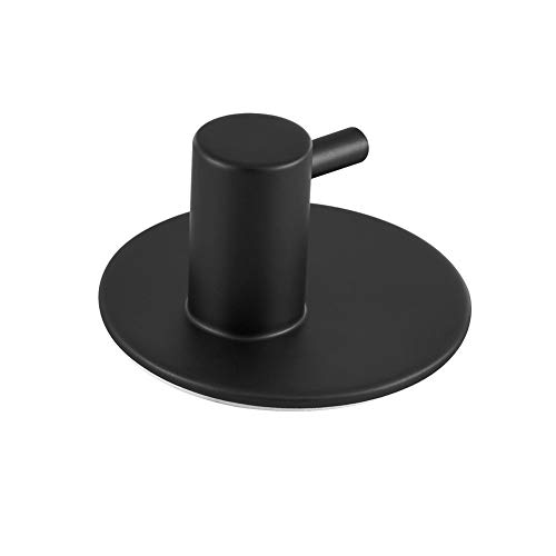 Celbon 4PC Self Adhesive Bath Towel Hook Black Sticky Stainless Steel Robe Hooks Heavy Duty Door Hooks for Bathrooms,Kitchen,Lavatory Closet (4PC, Round Base)