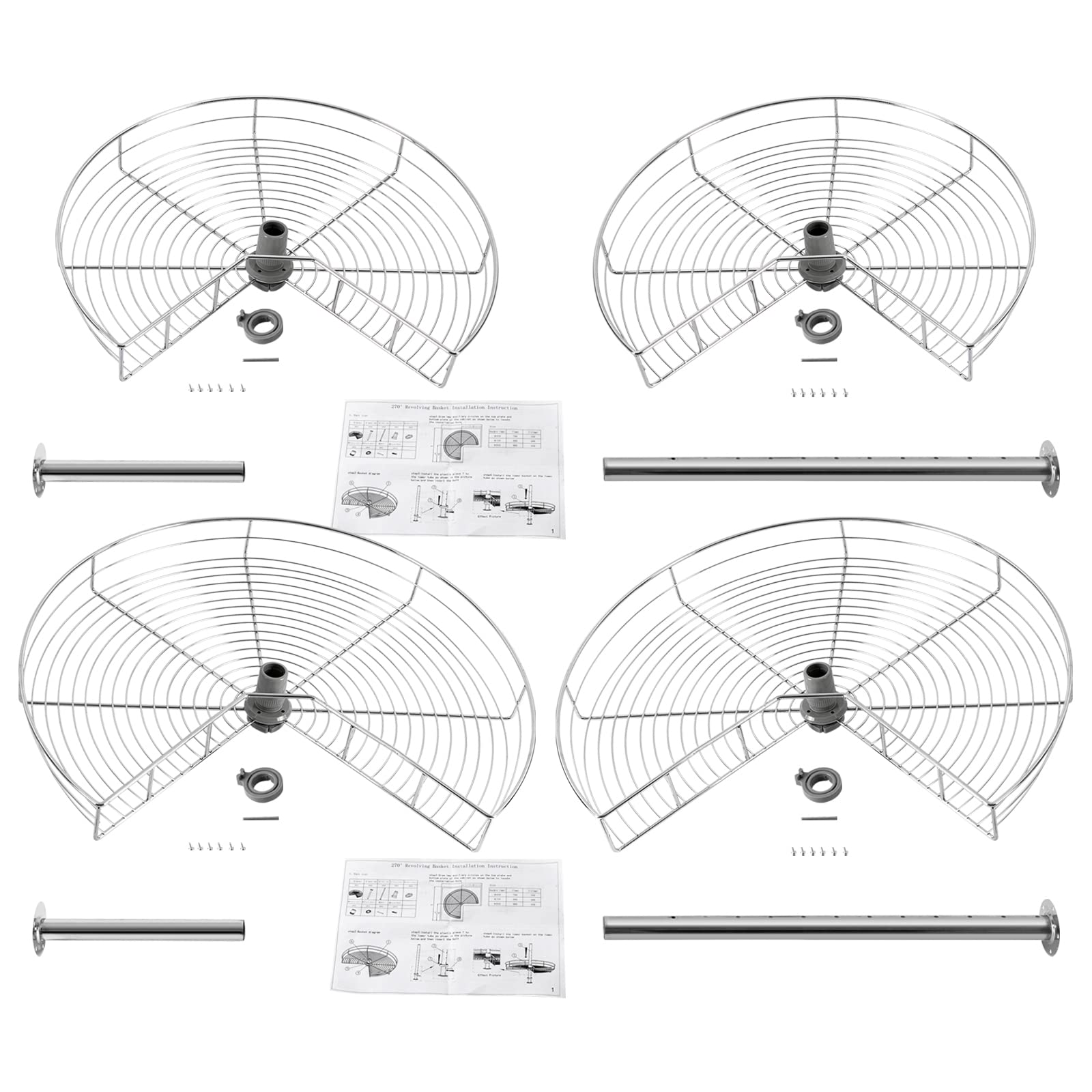 24/28'' 2 Tier Lazy Kitchen Base Cabinet Corner Organizer, 270° Rotating Kidney-Shaped Lazy Corner Cabinet Organizer Mounted, for Place Pots and Pans (Silver-28In)