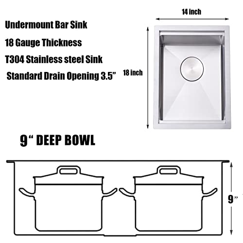 18 Inch Stainless Steel Bar Sink Undemount-VAPSINT 18x14 inch Workstation Ledge Single Bowl Small Kitchen Sink,Wet Bar Prep RV Sink Basin with Accessories