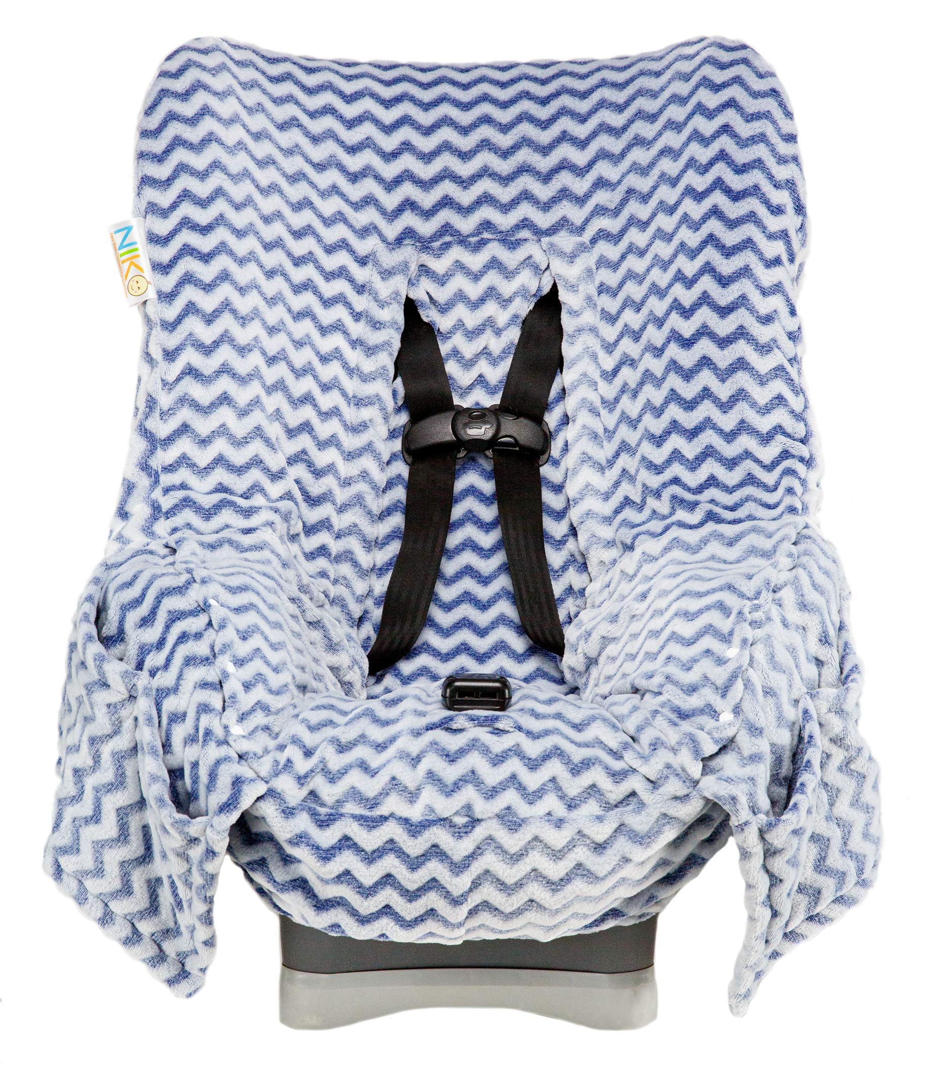 Niko Easy Wash Children's Car Seat Cover & Liner - Blue Chevron Minky - Great for Winter Weather - Universal FIT - Crash Tested - Waterproof SEAT Bottom - Mess Protection - Machine Washable