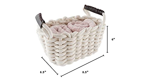 StorageDoctor Small Cotton Rope Basket Decorative Woven Basket Collapsible Nursery Hamper with Handles for Laundry, Towels,Books,Keys,Storage Basket (White, 8.5"x6.5"x6")