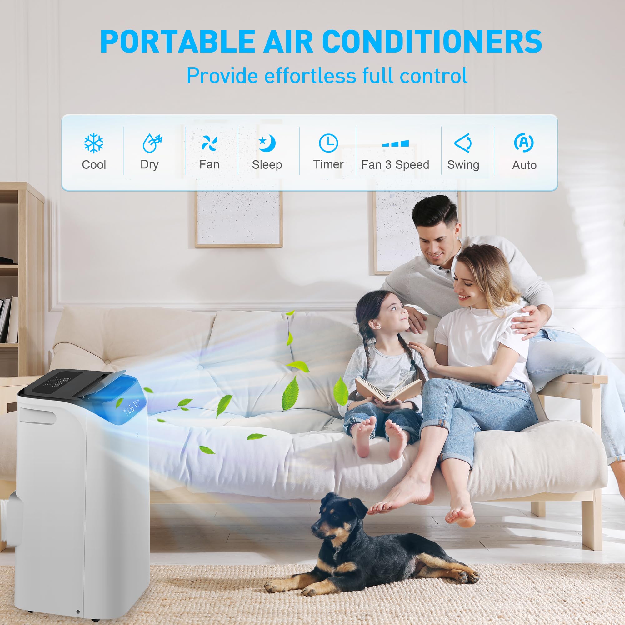14,000 BTU Portable Air Conditioner Cools Up to 700 Sq.Ft, 3-IN-1 Quiet Portable AC Unit with Remote Control & Installation Kits for Large Room, Campervan, Office, Temporary Space