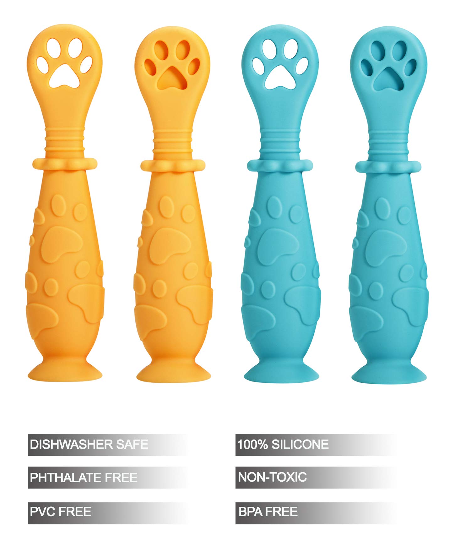 PandaEar Baby Spoon Set (4 Pack)|BPA Free Stage One Silicone Self Feeding Utensil| Baby Led Weaning|Teething Friendly|Kids Toddlers 3-36 Months+