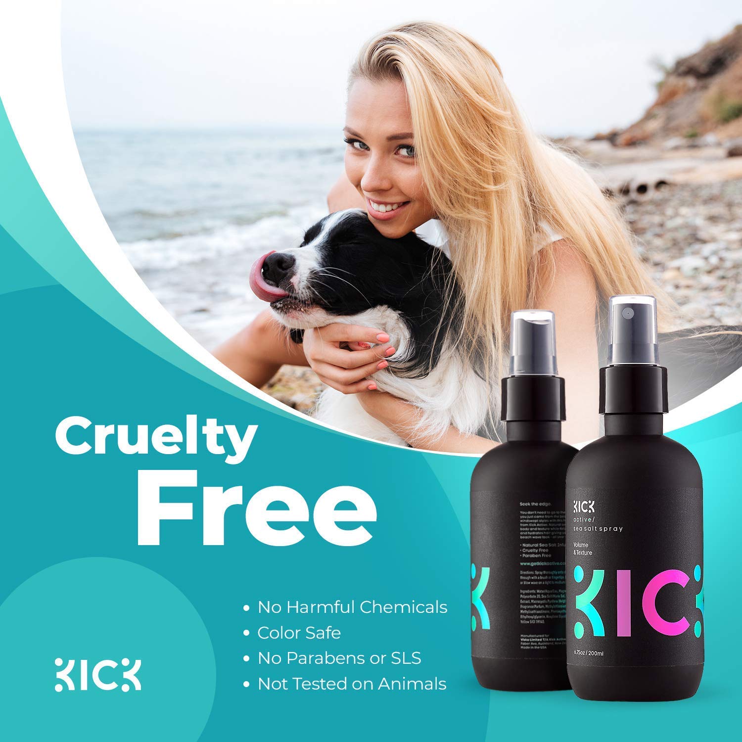Kick Shampoo +Conditioner +Sea Salt Spray-Style Essentials Bundle High Performance Anti-Dandruff Cleansing/Conditioning for Thinning Hair, Natural Texturizing Spray for Volume-For Men & Women