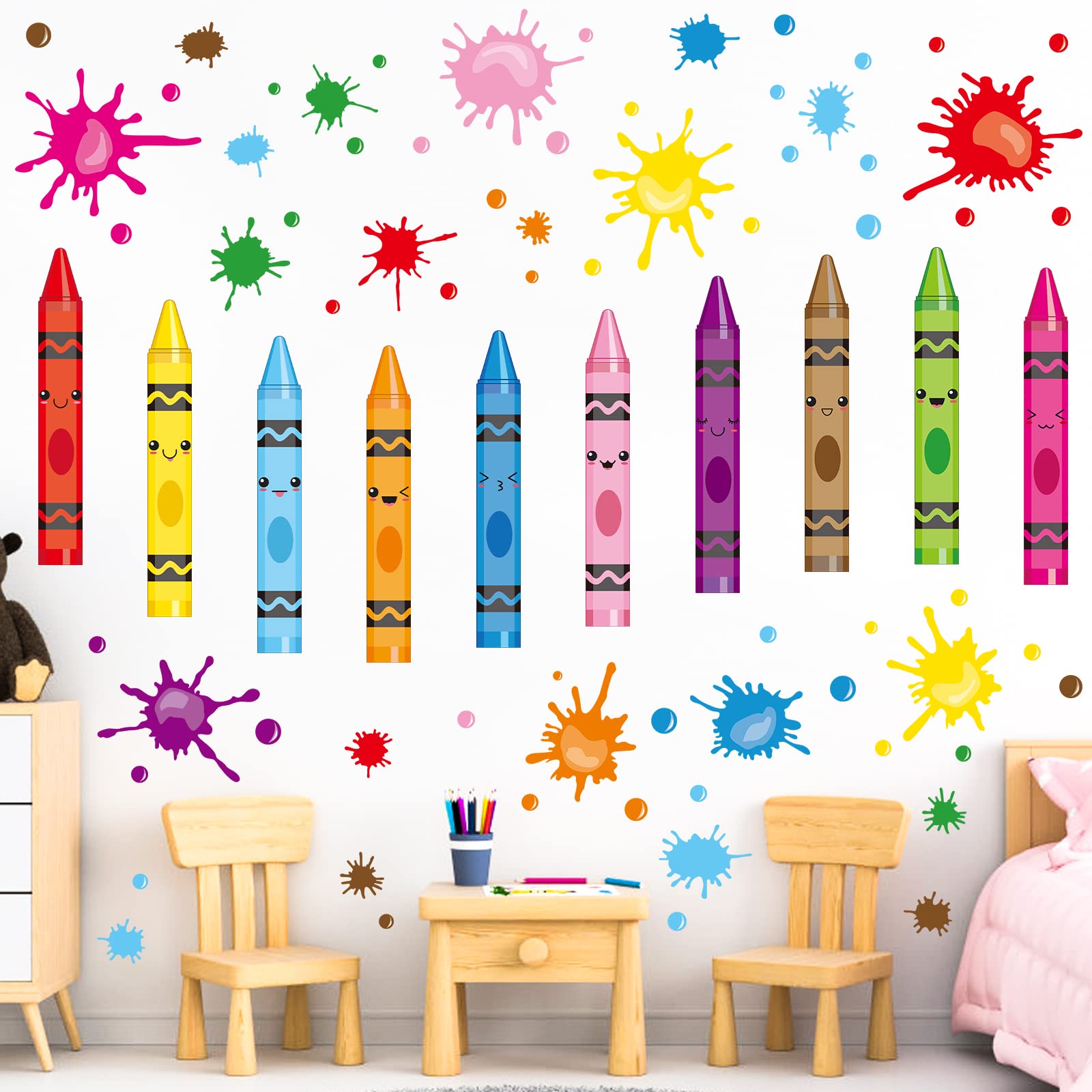 PENGFULL 78 PCS Crayon Wall Decals and Multicolor Paint Wall Decals sticker for Home Classroom School Decoration