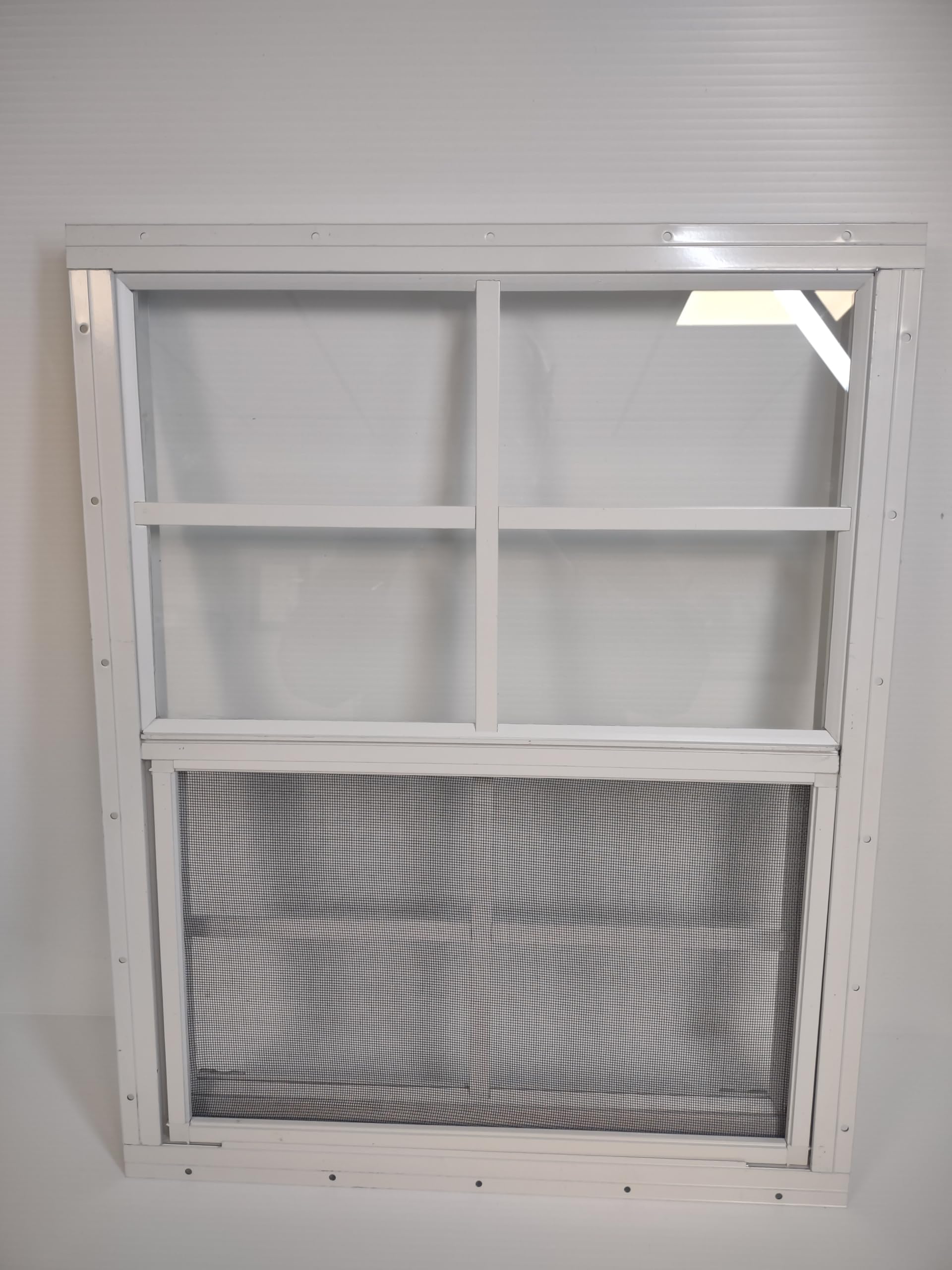 18x23 White Veritcal Sliding Shed Window, Tempered Glass.