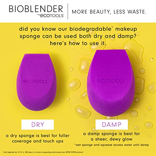 EcoTools Bioblender Makeup Sponge Trio, Large, Medium, & Small Beauty Sponges, Natural Makeup Blender Beauty Sponges for Liquid and Cream Foundation, Cruelty Free and Vegan, 3 Count