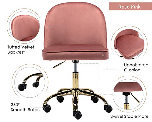 chairus Tufted Task Chair, Reception Chair with Height Adjustment (Armless Design for Small Homes and Offices), Rose Pink