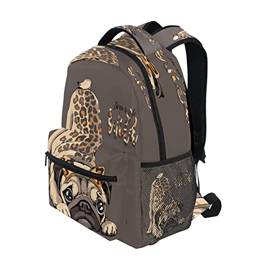 ALAZA Pug Dog Leopard Skin Spots Travel Laptop Backpack Business Daypack Fit 15.6 Inch Laptops for Women Men