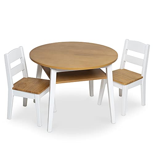 Melissa & Doug Wooden Round Table & 2 Chairs β Kids Furniture for Playroom, Light Woodgrain & White 2-Tone Finish - Two-Tone - Toddler & Kids Activity Furniture Set