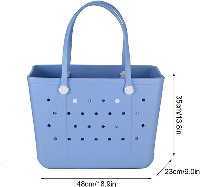 angilifan X Large Rubber Waterproof Beach Tote Bag, Durable Open Tote Travel Bag, Washable Anti-Tip Durable Beach Storage Basket Hole Open Tote Bag for Gym Beach Pool Travel