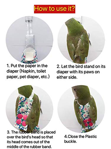 HEZHUO Parrot Diapers, Bird Flight Suits, Bird Suits, Reusable Waterproof Diapers, pet Bird Supplies (M, Pink)