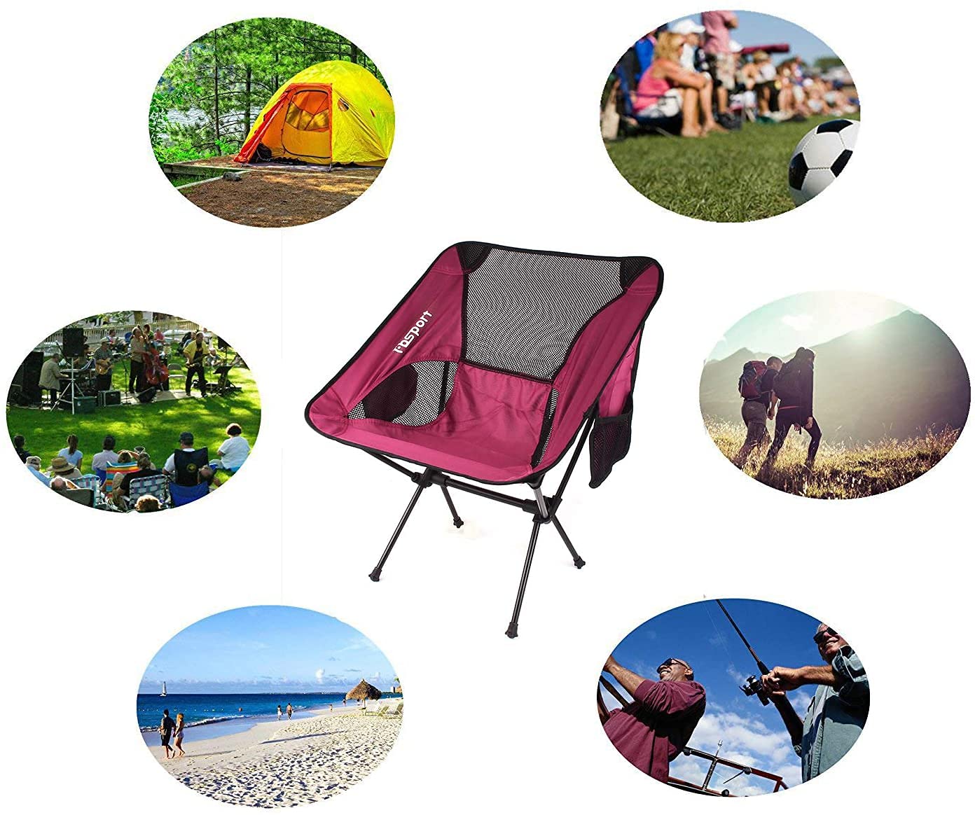 2 Pack Portable Camping Chairs Lightweight Folding Backpacking Chair Compact & Heavy Duty for Camp, Backpack, Hiking, Beach, Picnic, with Carry Bag