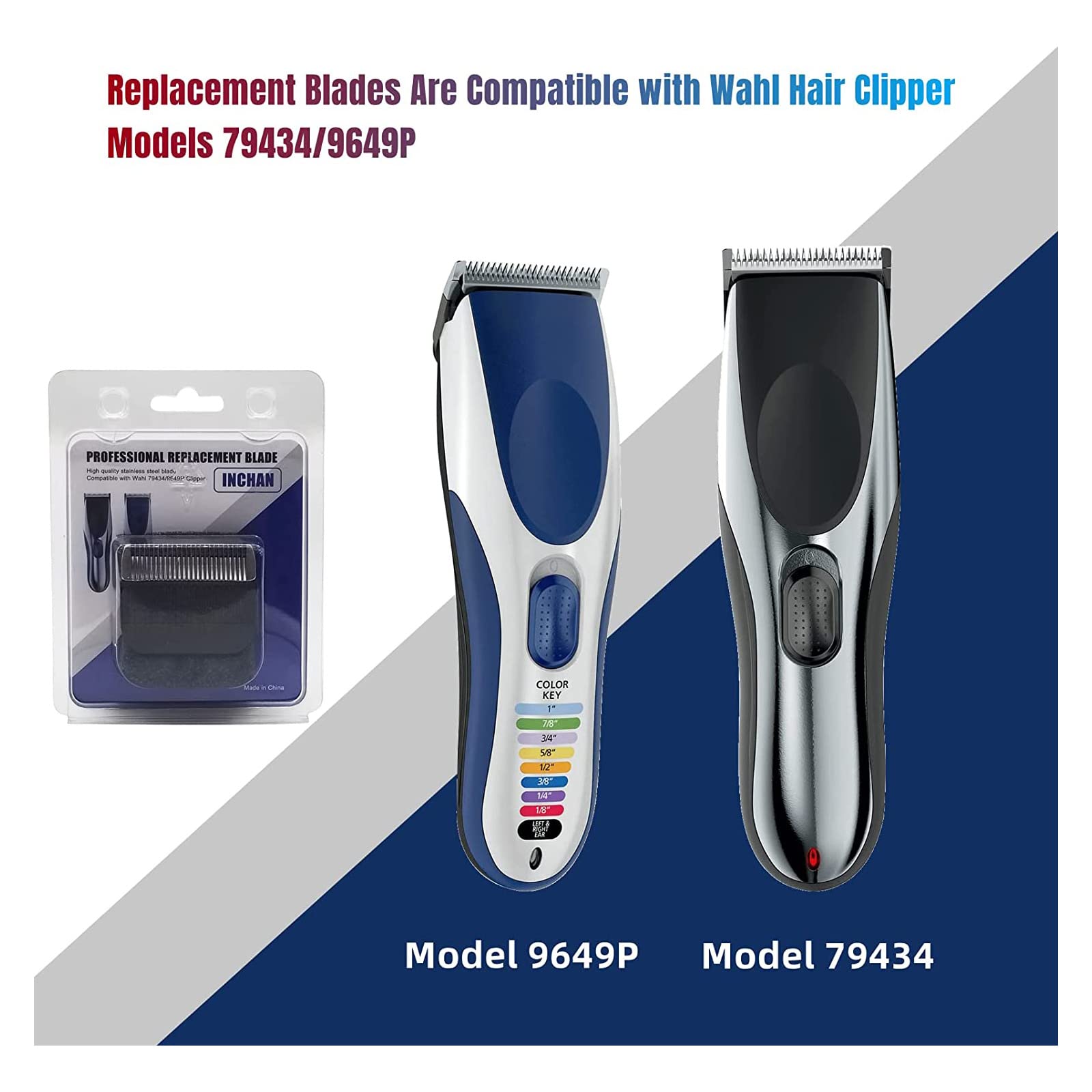 2PCS Black Professional Hair Clipper/Trimmers Snap-On Replacement Blades compatible with Wahl 79434/9649P/9549 Model Clipper Trimmer