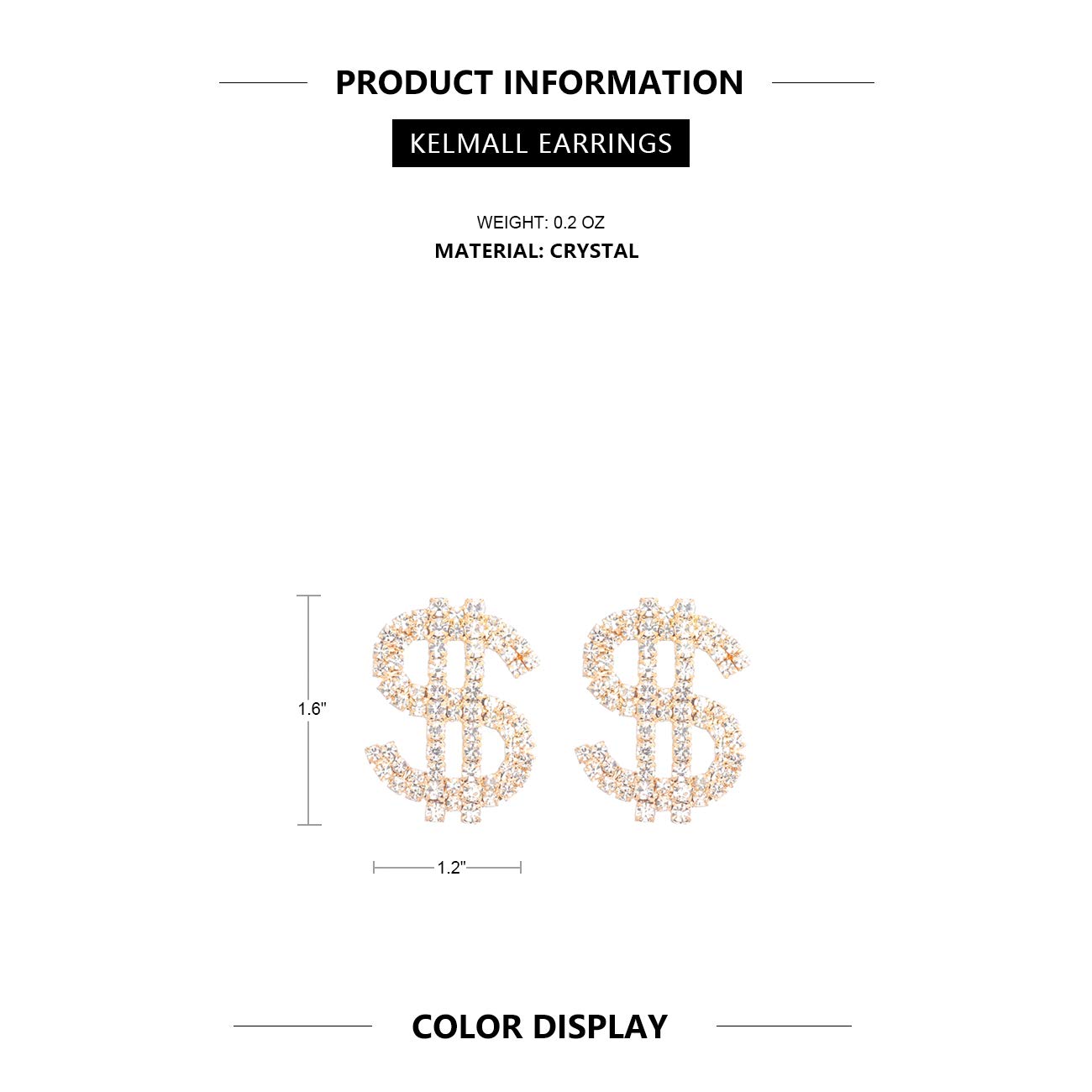 2 Pairs Crystal Dollar Sign Earrings for Women Money Dangle Earrings Gold and Silver KELMALL COLLECTION