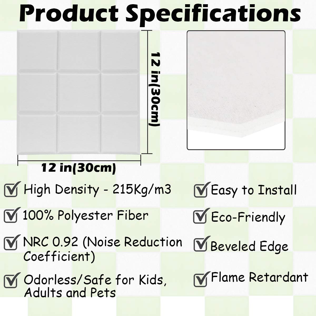 12 Pack Acoustic Panels Sound Proof Padding, 12"X12"X0.4" Beveled Edge Acoustic Absorption Panel for Acoustic Treatment and Wall Decoration, Mushroom Design (White)