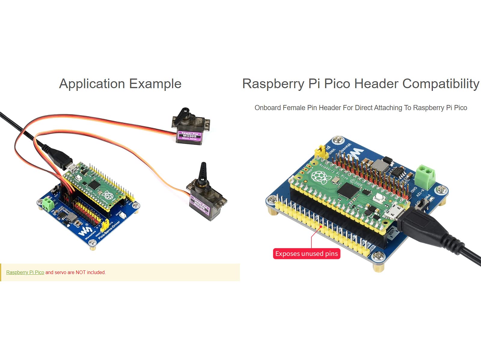 TOP1 Waveshare Raspberry Pi Pico Servo Drive Expansion Board Support 16 Channels 16-bit Resolution Standard Servo Interface 5V Voltage Regulator Chip